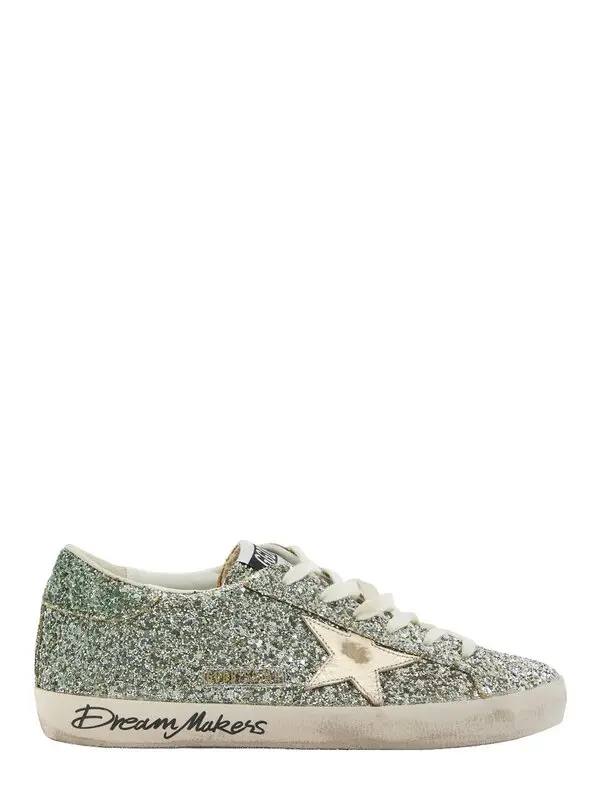 GOLDEN GOOSE Super-star Glittered Leather Sneakers - Silver