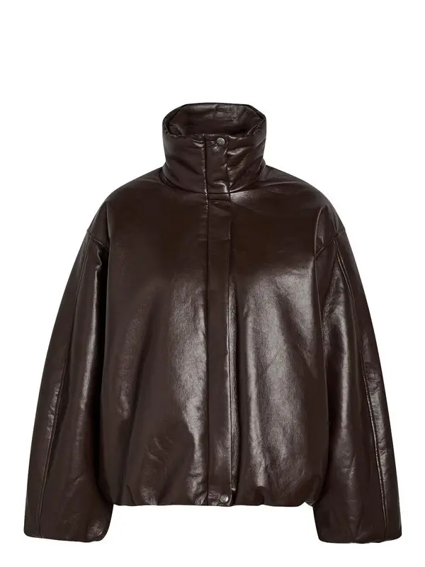 ANINE BING Cyrus Padded Leather-blend Jacket - Dark Brown