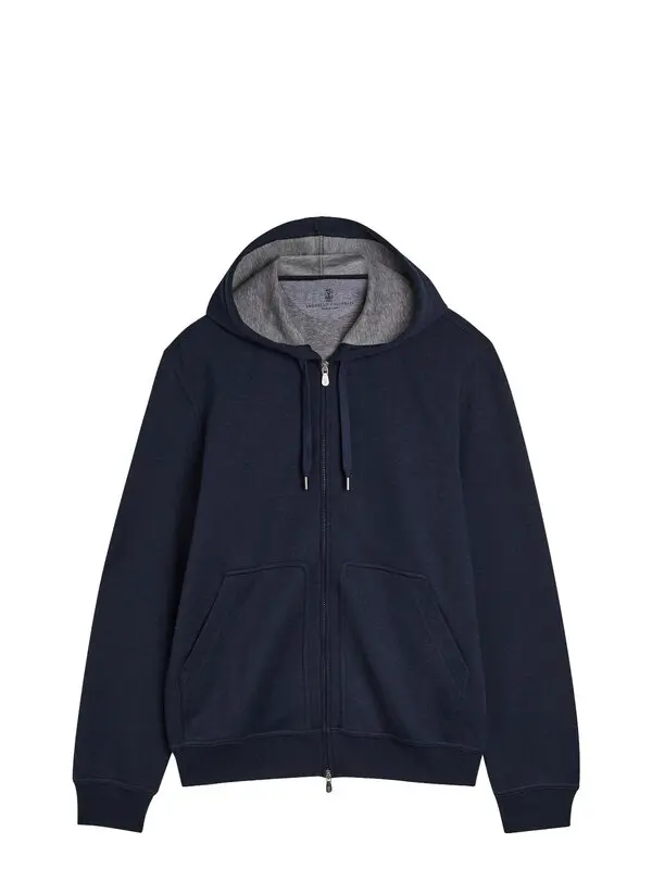 Brunello Cucinelli Hooded Cotton-blend Sweatshirt - Navy