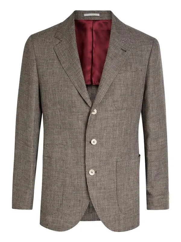 Brunello Cucinelli Houndstooth Linen Blazer - Grey