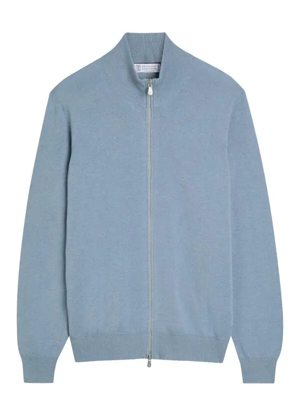Brunello Cucinelli Mock-neck Cashmere Cardigan - Blue