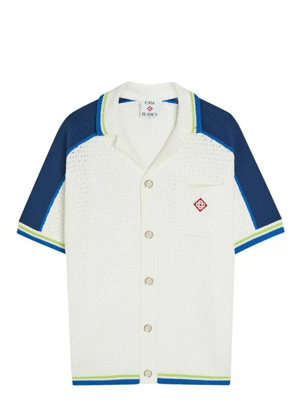 Casablanca Panelled Crochet Cotton-blend Shirt - White And Blue