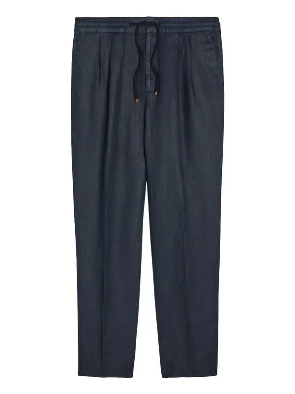 Brunello Cucinelli Drawstring Tapered-leg Linen Trousers - Blue