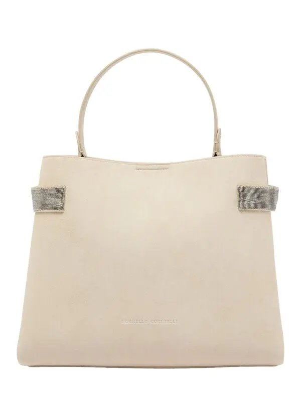 Brunello Cucinelli Stud-embellished Suede Top Handle Bag - Ivory