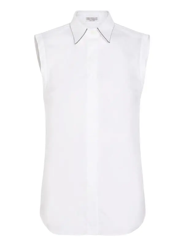 Brunello Cucinelli Stud-embellished Cotton-blend Poplin Top - White