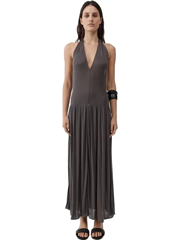 ST AGNI Fluid Jersey Halter Dress - Soot