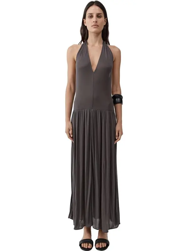 ST AGNI Fluid Jersey Halter Dress - Soot