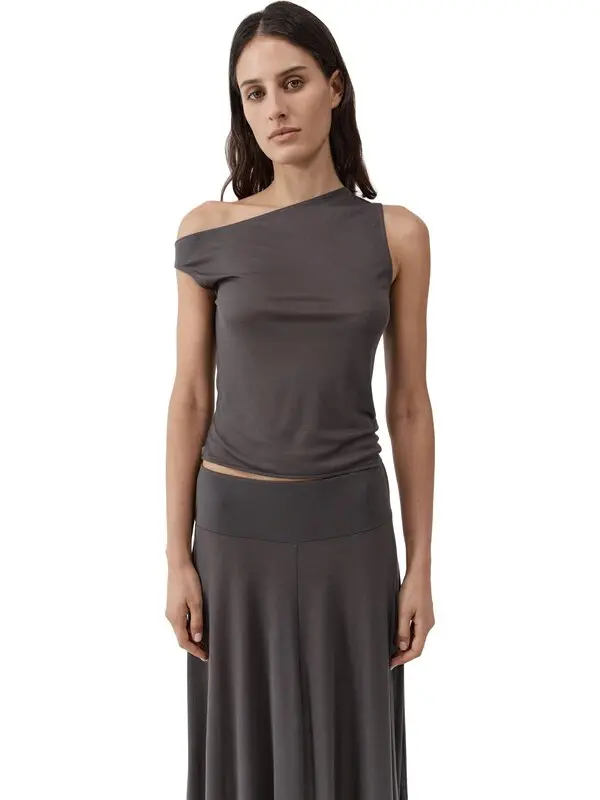 ST AGNI Fine Jersey Asymm Top - Soot