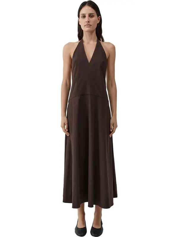 ST AGNI Halter Plunge Dress - Bark