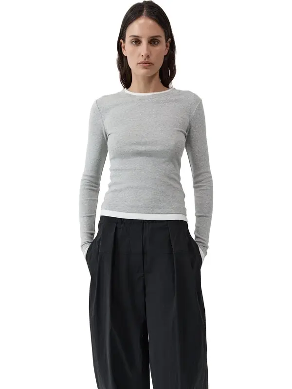 ST. AGNI Organic Cotton Layered Long Sleeve Top - Grey Marle