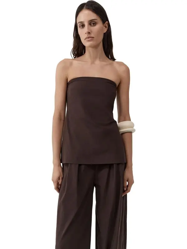 ST AGNI Strapless Top With Rouleau Tie - Bark