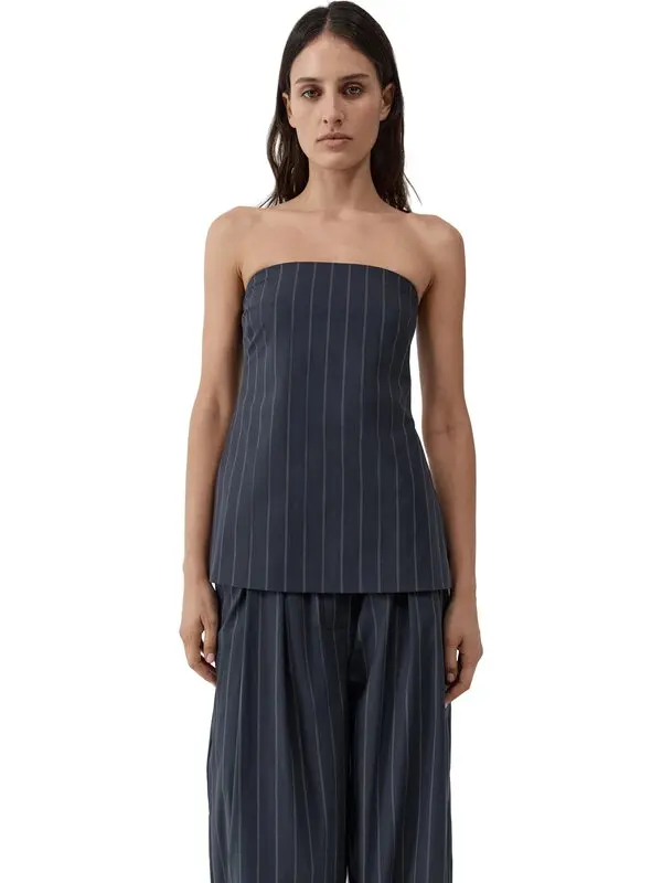 ST AGNI Strapless Top With Rouleau Tie - Ink Stripe