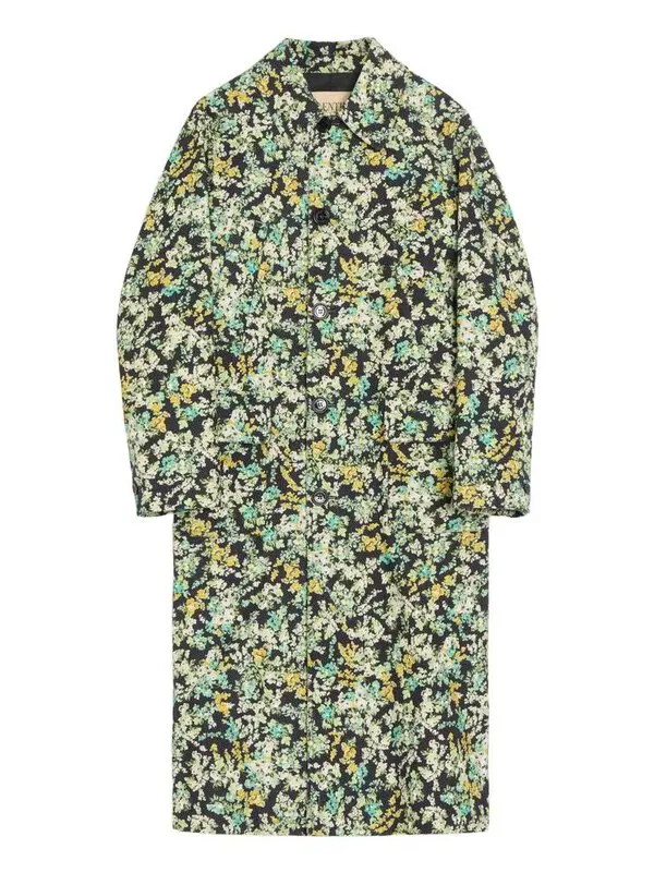 Valentino Garavani Single-breasted Coat In Cotton Drill With Papier Floral Print - Black/multicolour