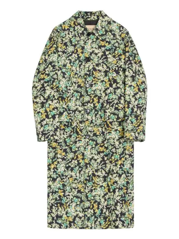 Valentino Garavani Single-breasted Coat In Cotton Drill With Papier Floral Print - Black/multicolour