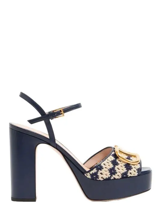Valentino Garavani Vlogo Signature Platform Sandal - Blue/beige