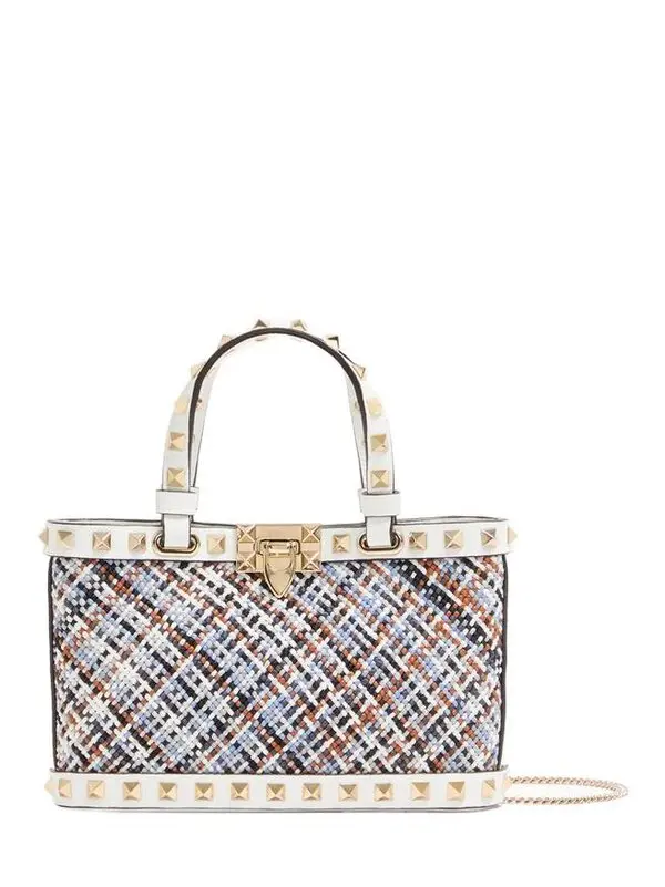 Valentino Garavani Rockstud Mini Woven Shopping Bag - White/multicolour