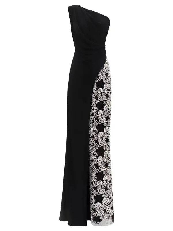 GEMY MAALOUF One-shoulder Embroidered Maxi Dress - Black