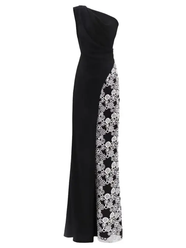 GEMY MAALOUF One-shoulder Embroidered Maxi Dress - Black