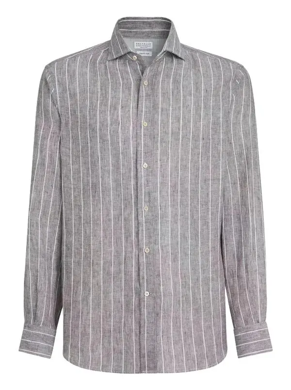 Brunello Cucinelli Chalk Stripe Pointed-collar Shirt - Grey