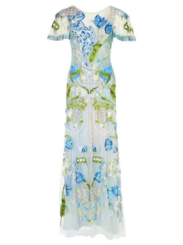 TEMPERLEY LONDON Ostuni Sequin Floral Gown - Blue