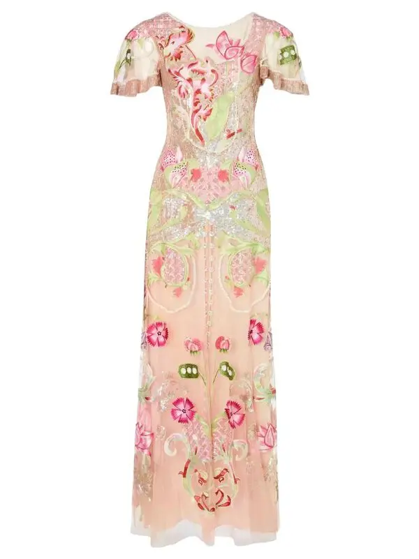 TEMPERLEY LONDON Ostuni Floral-embroidered Sequin Gown - Neutrals