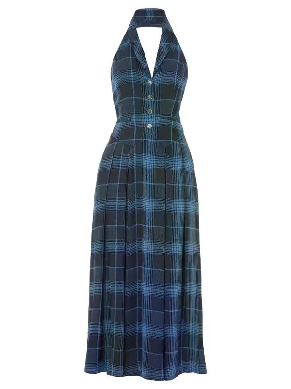TEMPERLEY LONDON Halterneck Plaid Dress - Blue