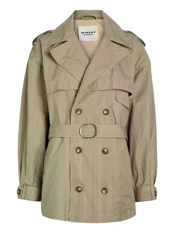 MARANT ETOILE Claya Striped Belted Cotton Jacket - Neutrals