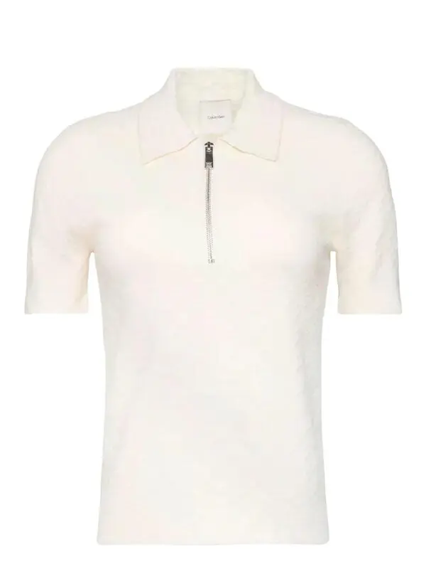Calvin Klein Textured Zip-up Polo Top - Neutrals