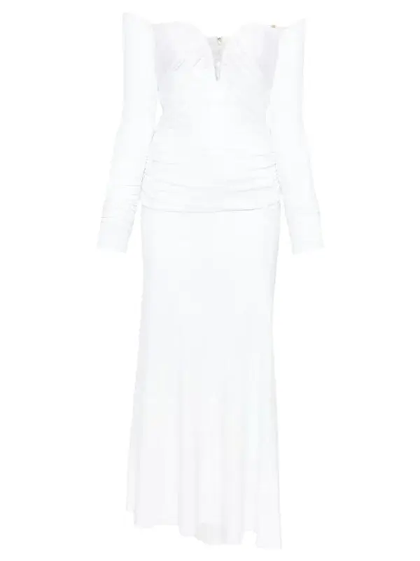 Elisabetta Franchi Draped Long-sleeved Midi Dress - White