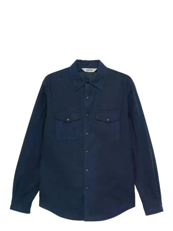 Aspesi Mod. 13 Buttoned Chest-pocket Cotton Overshirt - Blue