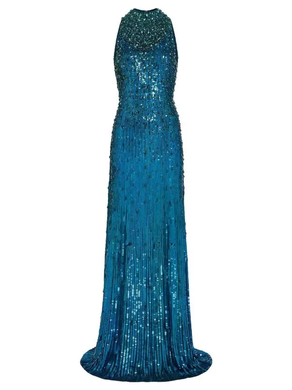 Jenny Packham Sequin-embellished Maxi Dress - Blue