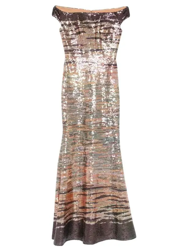 Elie Saab Sequin Striped Maxi Dress - Neutrals