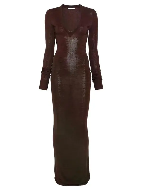 ENTIRE STUDIOS V-neck Long-sleeve Dress - Brown