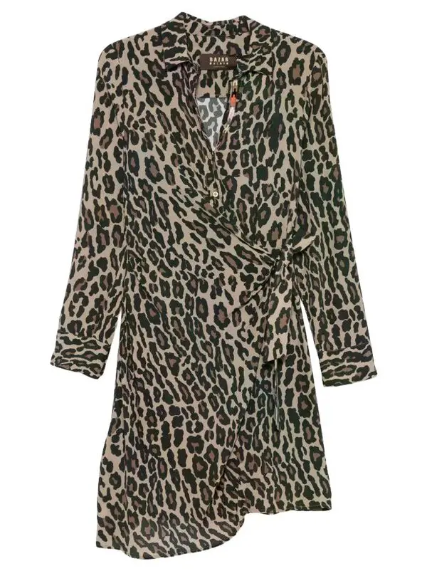 BAZAR DELUXE Leopard Print Wrap Mini Dress - Neutrals
