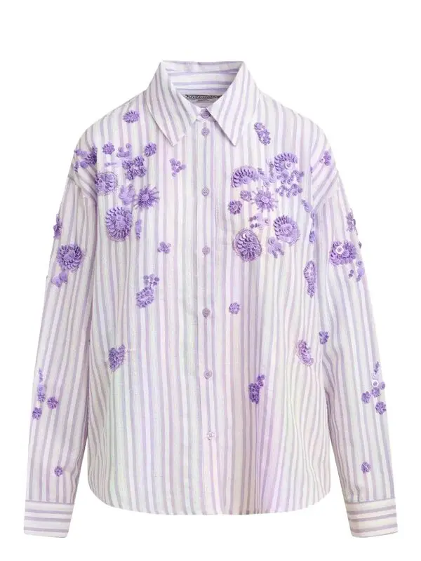 Essentiel Antwerp Striped Floral Appliqué Shirt - White