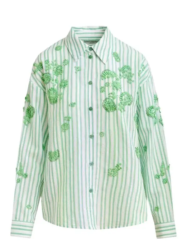 Essentiel Antwerp Striped Floral Appliqué Shirt - White