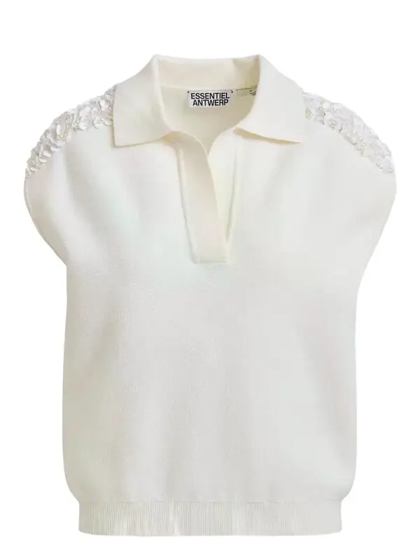 Essentiel Antwerp Sequin-embellished Polo Top - White