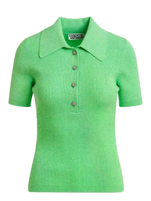 Essentiel Antwerp Ribbed Polo Top - Green
