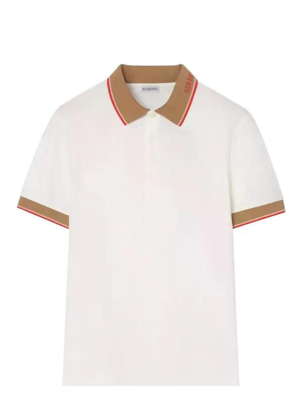 Burberry Logo Collar Cotton Polo Shirt - White