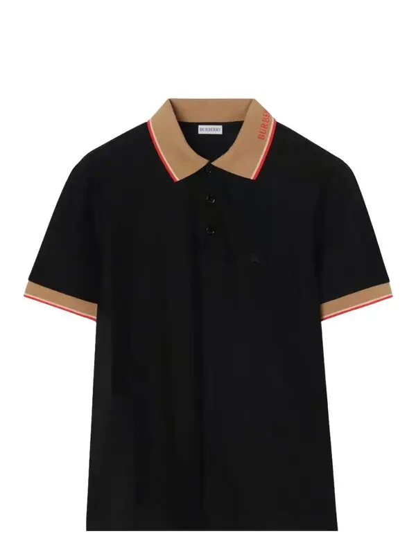 Burberry Logo Collar Cotton Polo Shirt - Black