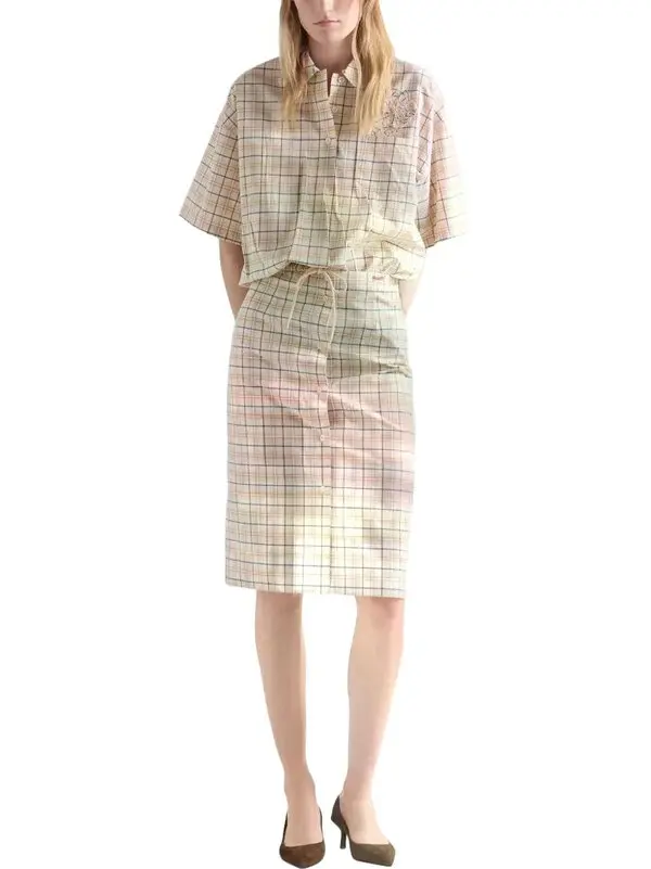 Prada Embroidered Checked Poplin Top - Neutrals