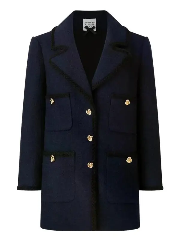 EDWARD ACHOUR PARIS Gold-tone Button Braided Jacket - Blue
