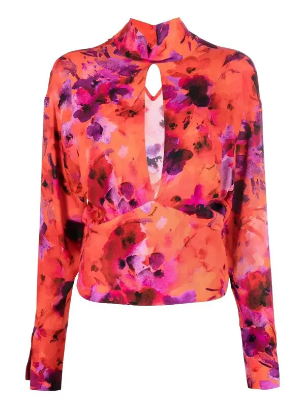 Patrizia Pepe Floral-print Cut-out Blouse - Orange
