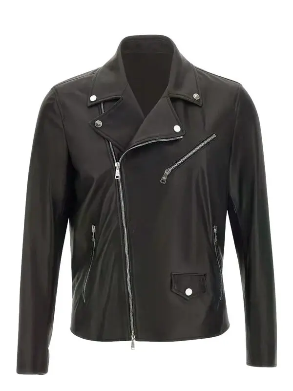 Tagliatore Zipped Leather Biker Jacket - Black