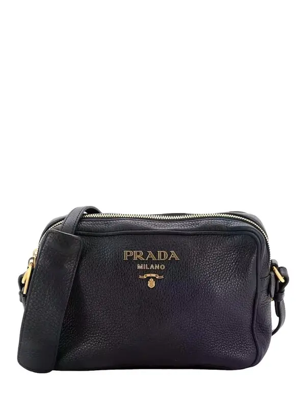 Prada Double Zip Camera Vitello Daino Crossbody Bag - Black