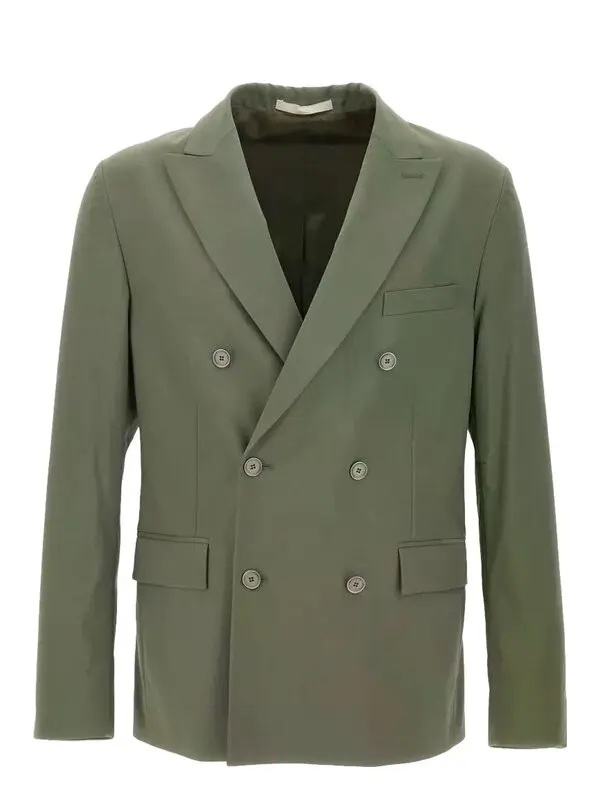 PAOLO PECORA Double-breasted Flap Cotton Blazer - Green
