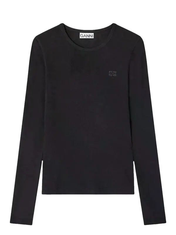 GANNI Long-sleeve Crew-neck T-shirt - Black