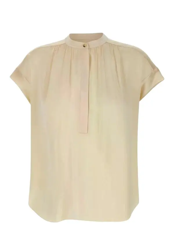 Vince Button-placket Silk Blouse - Neutrals