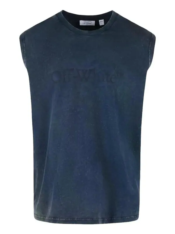 Off-White Sleeveless Cotton Top - Blue