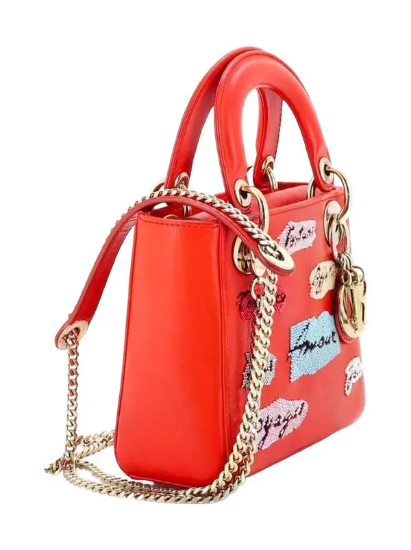 Dior Lady Chain Bag Beaded Leather Mini - Red